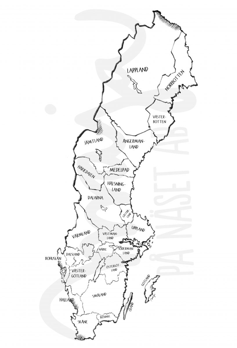 Sverigekarta, landskap - Maja På Näset AB